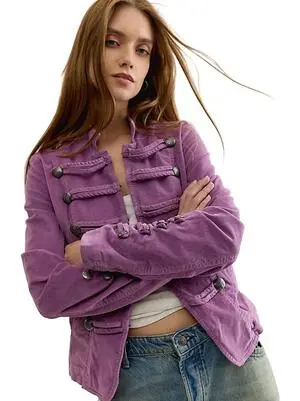 Free People FREE PEOPLE Fitted Velvet Military Jacket Butterfly Tree