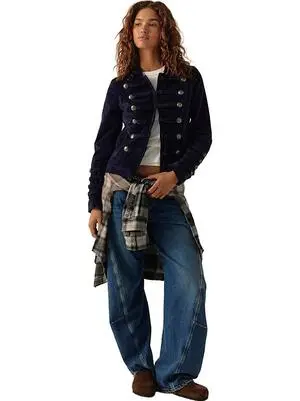 Free People Fitted Velvet Military Jacket - Tempest