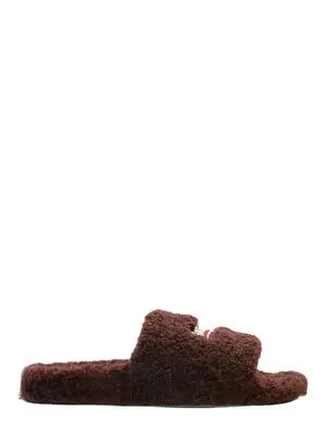 Balenciaga Logo-embroidered Faux-fur Slides - Brown