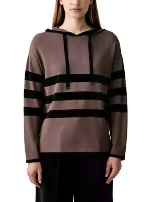 Joseph Ribkoff Rhinestone Embellished Striped Hoodie - Brown