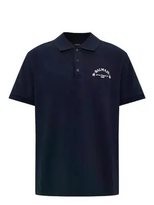 Balmain Logo-print Cotton Polo Shirt - Blue