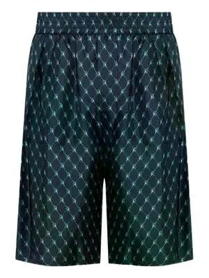 Balmain Silk Printed Relaxed Fit Shorts - Blue