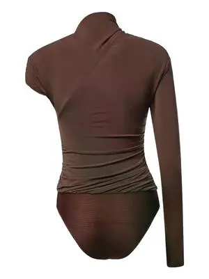 Pinko Ruched Asymmetric High Neck Top - Brown