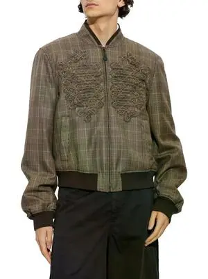 Alexander McQueen Prince Of Wales Check Embroidered Wool Bomber Jacket - Brown