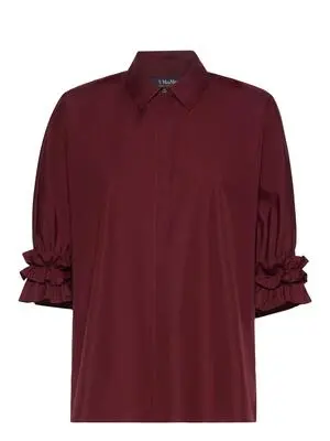 Max Mara Cotton Poplin Shirt With Ruffled Sleeves - Ruby Colour