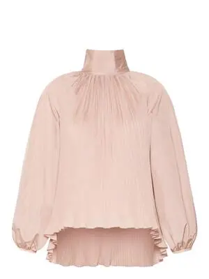 Max Mara High Neck Pleated Long Sleeve Blouse - Pink