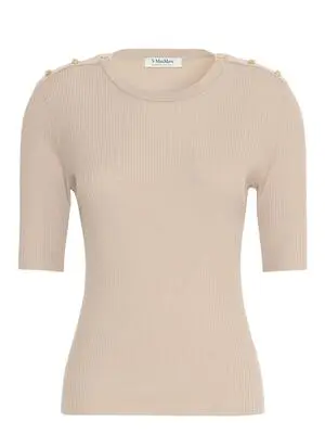 Max Mara Max Mara Ribbed Knit Pullover With Gold-Plated Gemstone Buttons Beige