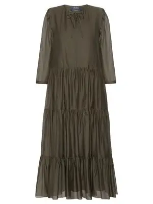 Max Mara Cotton And Silk Voile Maxi Dress - Khaki