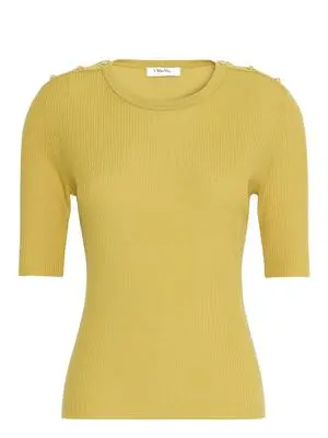 Max Mara Ribbed Jumper With Jewel Buttons - Yellow