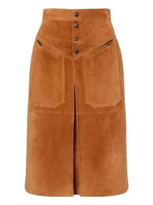 Chloé Suede Midi Skirt With Oversized Pockets - Brown