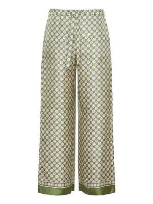 Max Mara Max Mara Printed Drawstring Wide Leg Trousers Green