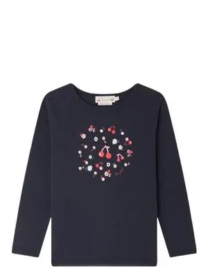 Bonpoint Long Sleeve T-shirt With Cherry Print - Navy Blue