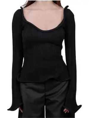 Séfr Giselle Wide Neck Knitted Top - Black