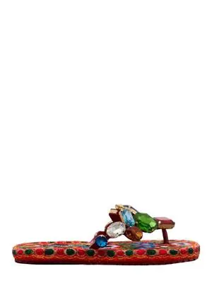 Dolce & Gabbana Embellished Leather Flip-flops - Brown