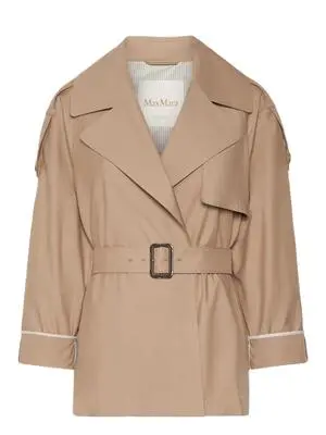 Max Mara Belted Long Sleeve Windbreaker With Cape Detail - Camel