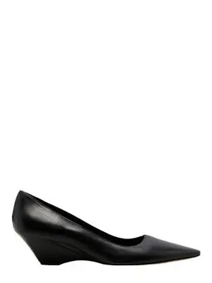 THE ROW Liisa Leather Kitten Heel Wedges - Black
