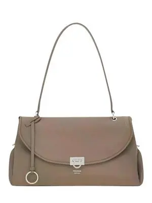 FERRAGAMO Sofia Grained Leather Shoulder Bag With Gancini Flip-lock - Neutrals