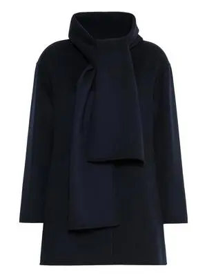 Max Mara Long-sleeved Coat With Scarf Detail - Midnight Blue
