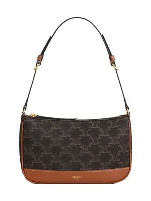 Celine Triomphe Canvas And Calfskin Shoulder Bag - Tan