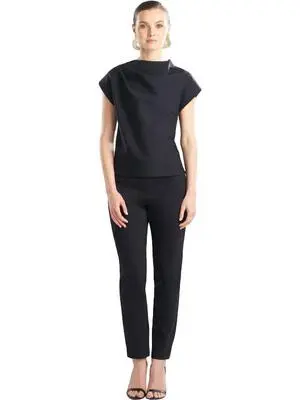 Natori Techno Crepe Drape Neck Fitted Cap Sleeve Top - Black