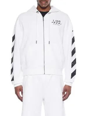 L/AB OFF-WHITE Diagonal Stripe Logo French Terry Zip Hoodie - White
