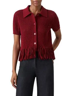 Akris Chunky Fringe Cotton Mesh Sweater - Pomegranate