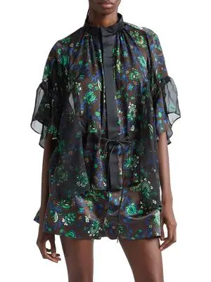 Sacai Floral Print Sheer Inset Shirt - Brown