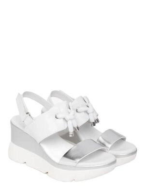NEROGIARDINI Sporty Wedge Sandals With Drawstring Detail - White/silver