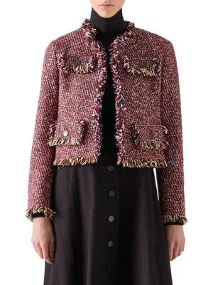 Akris Multicolor Tweed Cropped Jacket - Rusty Red-multicolor
