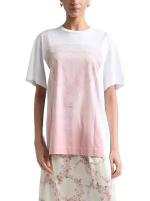 Simone Rocha Cotton T-shirt With Satin Slipdress Graphic - White/soft Pink