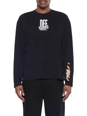 L/AB OFF-WHITE Off Active Tape Appliqué Long Sleeve Graphic T-shirt - Black