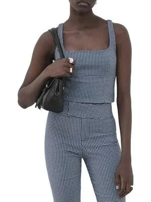 Mango Victoria Gingham Square Neck Top - Blue