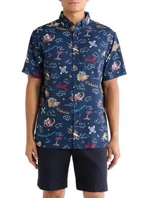 KAHALA In4mation Short Sleeve Button-down Shirt - Navy
