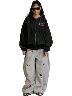 AELFRIC EDEN Boxy Spider Cherry Graphic Zip-up Hoodie - Black