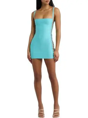 JADED LONDON Square Neck Ribbed Mini Dress - Turquoise