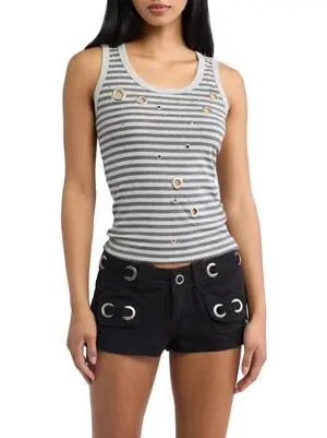 JADED LONDON Eyelet Stud Stripe Tank - Grey
