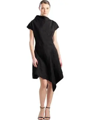 Natori Embroidered Faux Suede Asymmetrical Hem Dress - Black