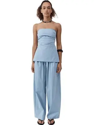 ST. AGNI St Agni Everyday Relaxed Wide-Leg Cotton-Blend Pants Sky
