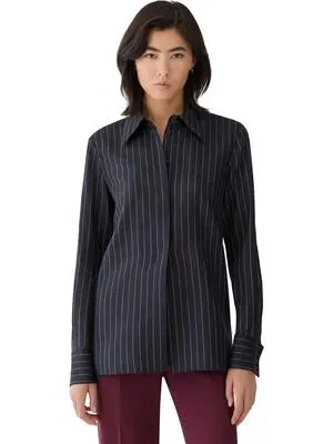 Lafayette 148 New York Pinstripe Silk Blouse - Ink Multi