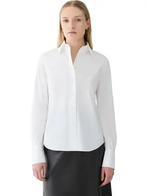 Lafayette 148 New York Stretch Cotton Button Front Slim Shirt - White