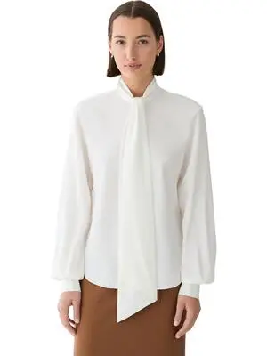 Lafayette 148 New York Organic Silk Stretch Georgette Tie Neck Blouse - Cloud