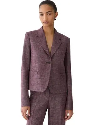 Lafayette 148 New York Wool Mouliné Single-button Cropped Blazer - Mulberry Multi