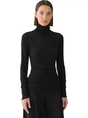 Lafayette 148 New York Viscose Cashmere Jersey Slim Turtleneck - Black