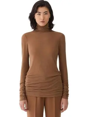 Lafayette 148 New York Viscose Cashmere Jersey Slim Turtleneck - Vicuna