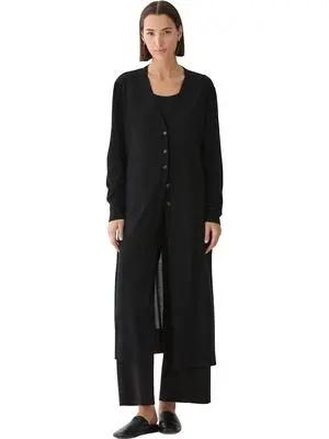 Lafayette 148 New York Washable Merino Wool Button Front Long Cardigan - Black