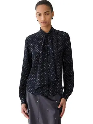 Lafayette 148 New York Polka Dot Print Silk Tie Neck Blouse - Ink Multi