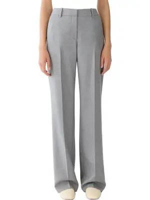 Lafayette 148 New York Wool Glen Plaid High Rise Straight Leg Trousers - Nickel Multi