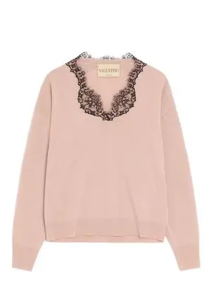 Valentino Garavani Cashmere Jumper With Lace Trim - Poudre