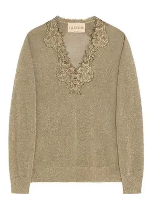 Valentino Garavani Lurex Jumper With Lace Trim - Gold