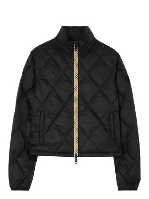 Burberry Quilted Down Jacket With Check Detail - Black